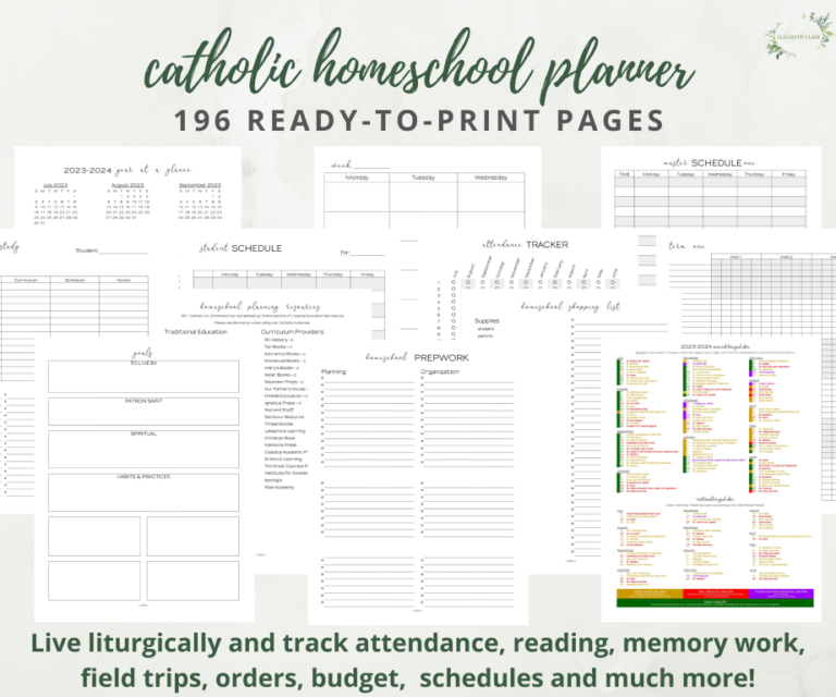 2023-2024 Printable Catholic Homeschool Planner PDF - elizabeth clare