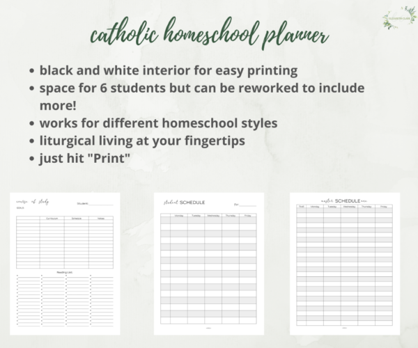 2023-2024 Printable Catholic Homeschool Planner PDF - elizabeth clare