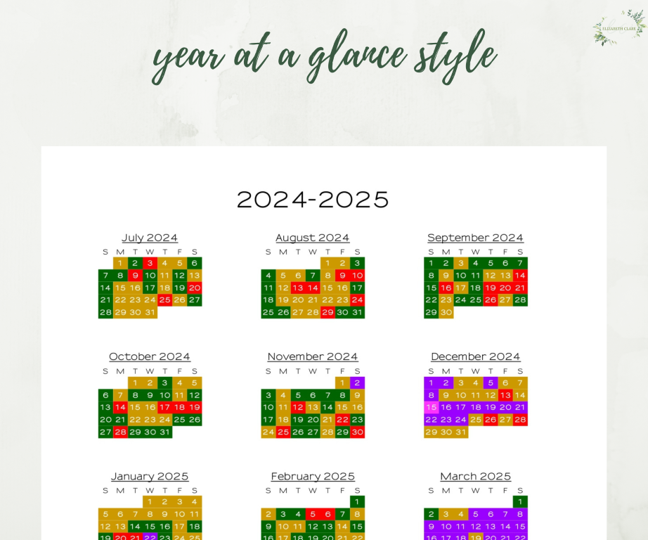 2024-2025 Catholic Liturgical Year Color Guide Printable Bundle ...