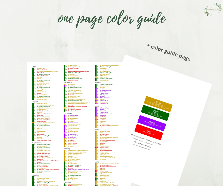 2024-2025 Catholic Liturgical Year Color Guide Printable Bundle ...